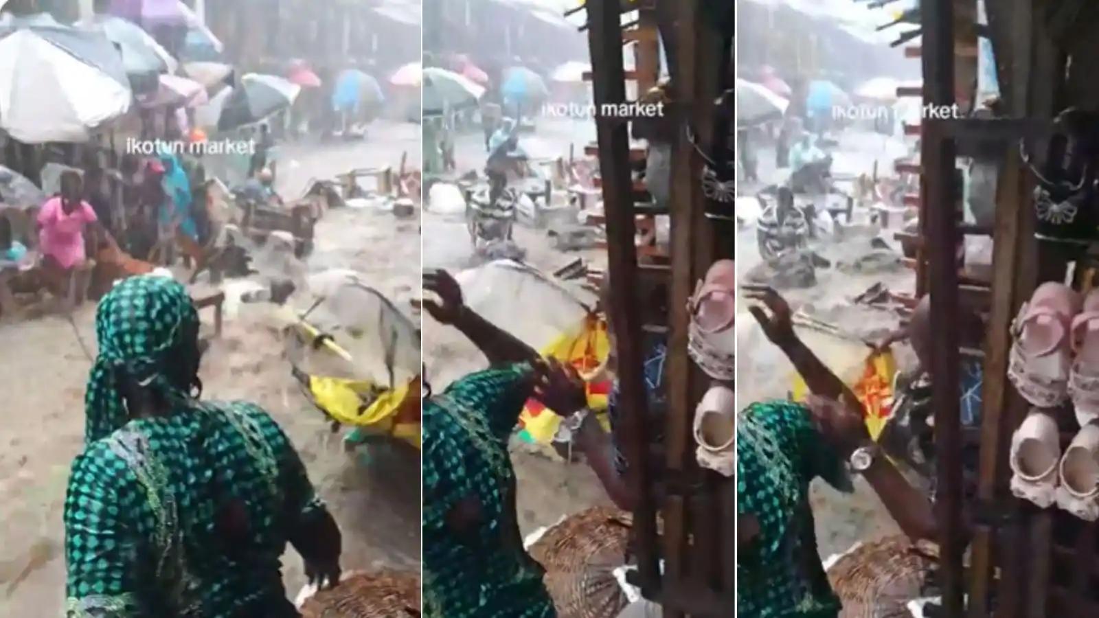 Tragedy narrowly averted as flood sweeps man away in Lagos (Video ...