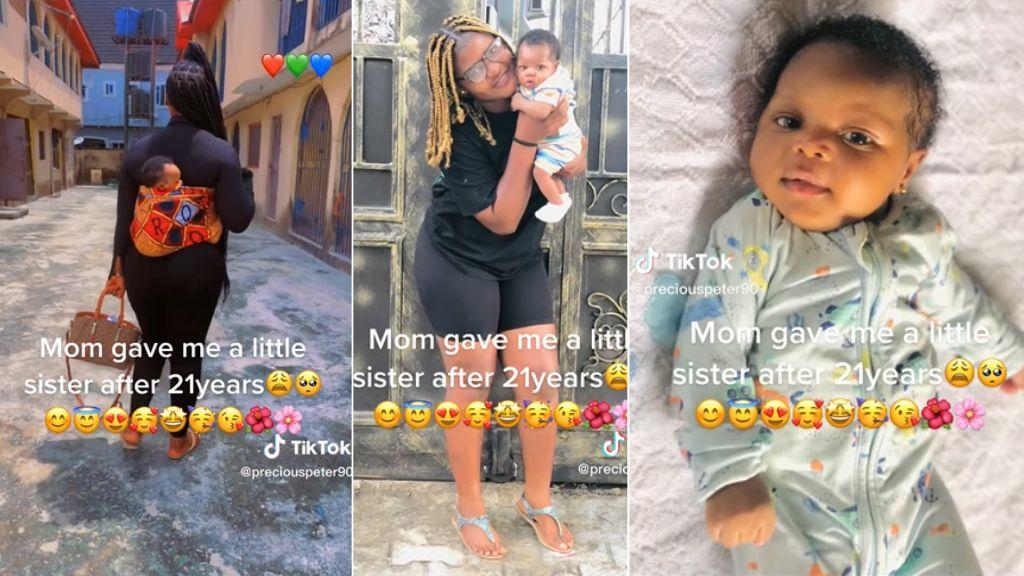"Mom gave me sibling after 21 years" - Lady celebrates as she finally ...