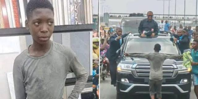 Boy who stood in front of Peter Obi's campaign convoy in viral photo ...