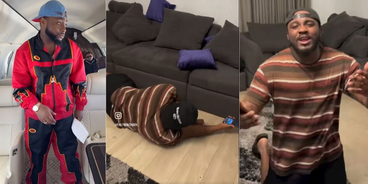 Comedian Trench Boy rolls on the floor as he expresses joy after Davido ...