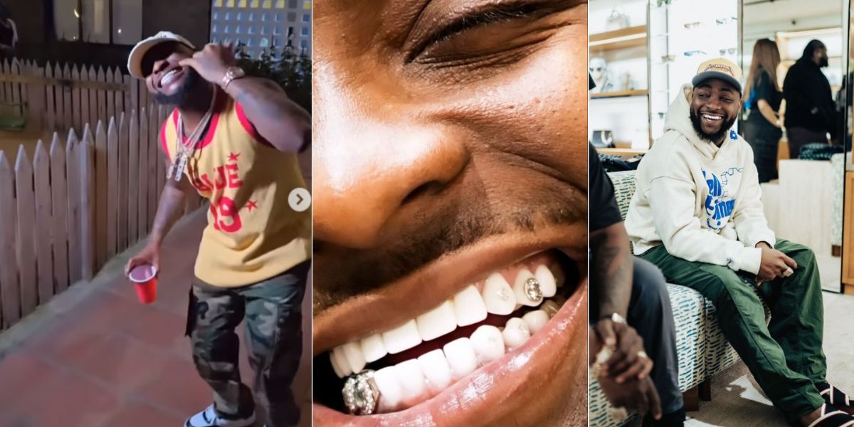 Davido brags as he shows off his N800 million ($500k) diamond teeth ...