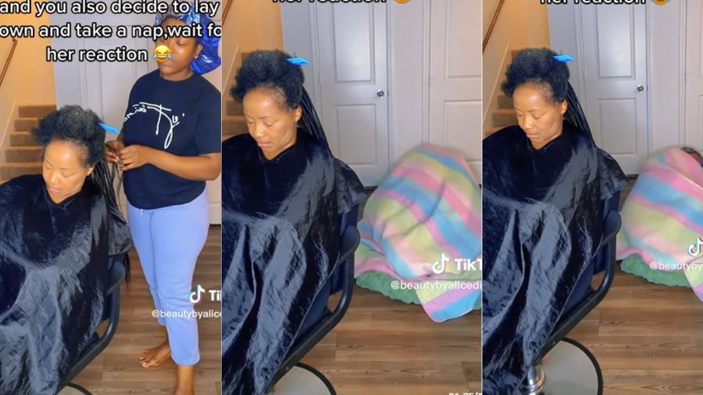 "No be me you go stress" - Hairdresser abandons sleeping customer, lays ...