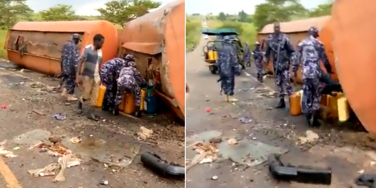 Nigerian police clear air on officers caught scooping fuel from a ...