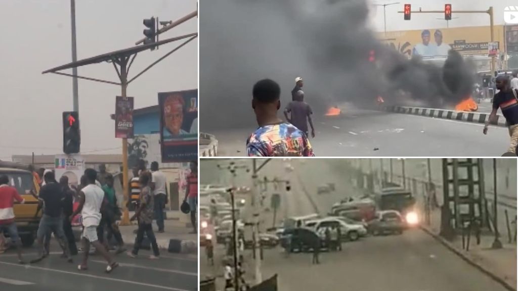BREAKING: Tension as protest rocks Lagos over Naira scarcity (Video ...