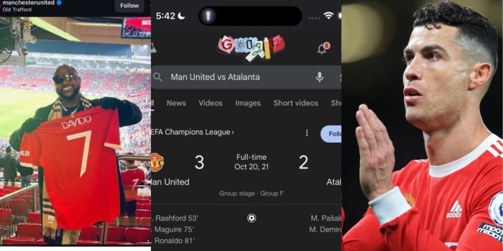"OBO, Otunba Lamba" - VAR catches Davido as update shows that Man Utd ...