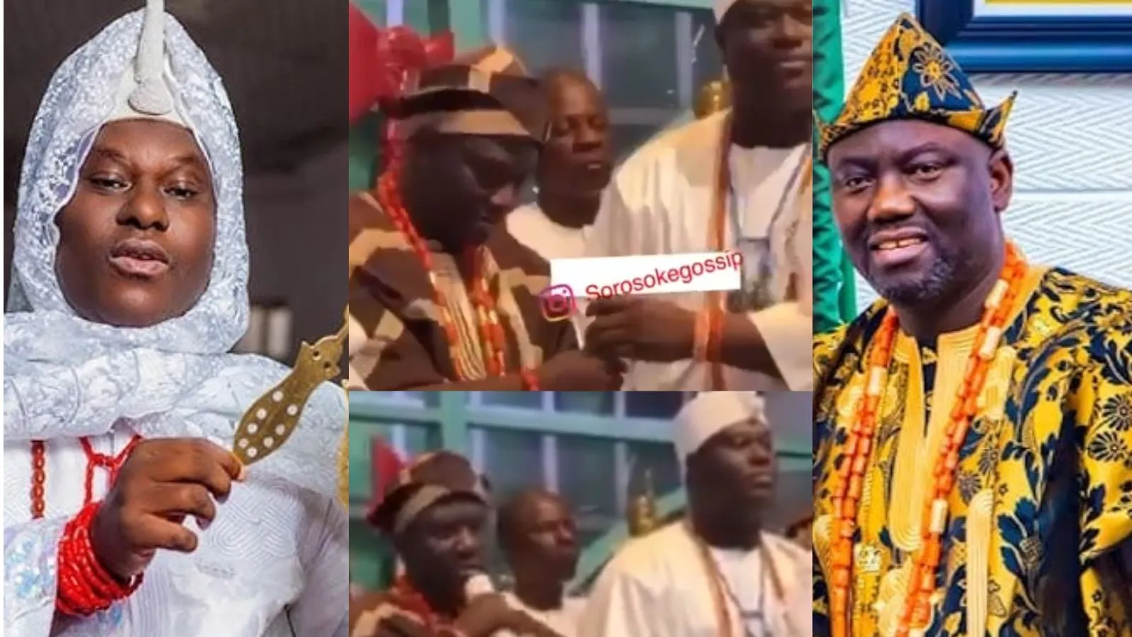 Viral moment Ooni of Ife hands the mic to Alaafin with his left hand at ...