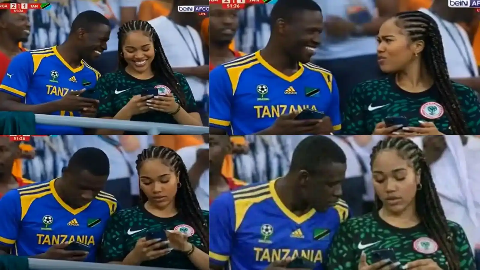 Viral moment Tanzanian fan tries to woo Nigerian woman at the stadium ...